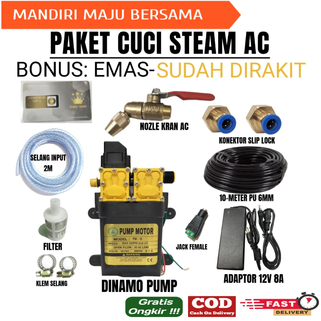 Jual Jet Steam Cuci AC Mesin Doubel Pompa 12 Volt 320Psi Paket Lengkap ...