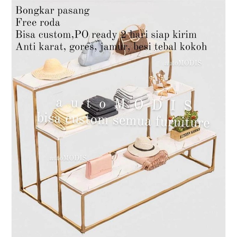 Jual MEJA RAK PAJANGAN ETELASE BERTINGKAT SEPATU TAS MARMER MARBLE GOLD ...