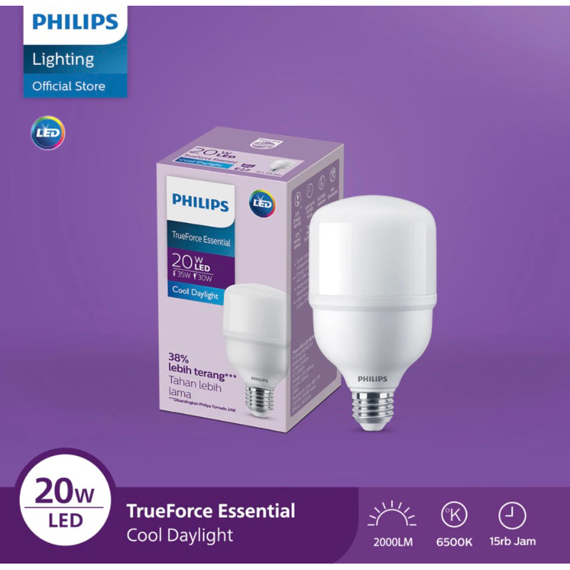 Jual Tforce 20w essential LED PHILIPS 6500K E27 cool daylight hemat energi 85% | Shopee Indonesia