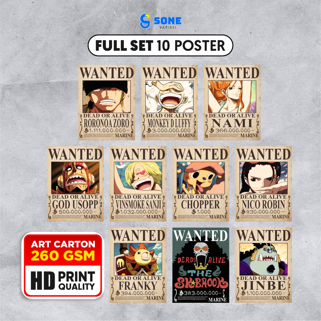 Jual Poster Anime Bounty One Piece Wanted Paket Komplit SHP Ukuran A4 ...