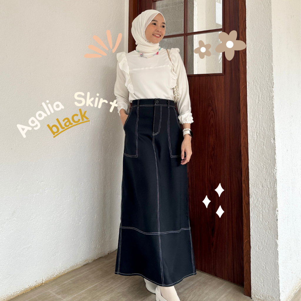 Jual KUDI - Agalia Contrast Skirt (Rok A line 6 Warna) | Shopee Indonesia