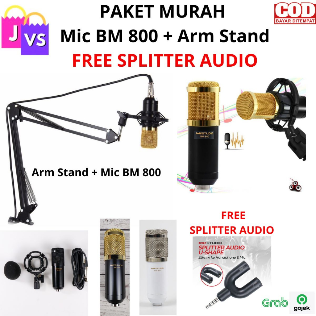 Jual Paket Recording Mic BM800 Murah Microphone + Arm Stand + Splitter ...
