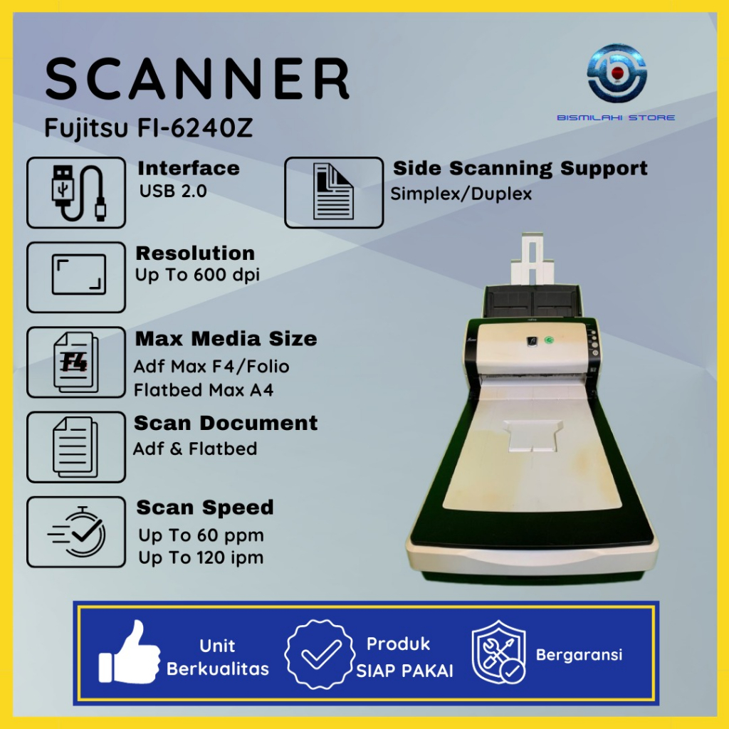 Jual Scanner F4 Fujitsu Fi-6240Z Kecepatan Scan Hingga 60 Lembar ...