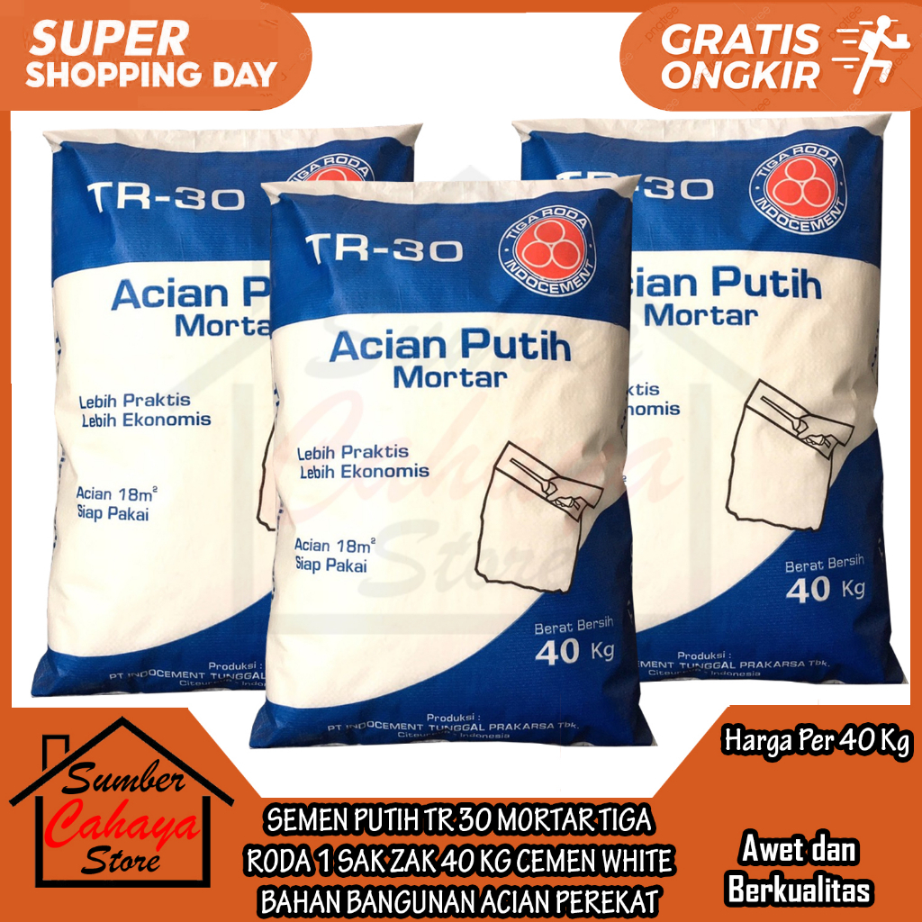 Jual Tiga Roda Semen Putih Tr 30 Acian Mortar Cemen White Bahan ...