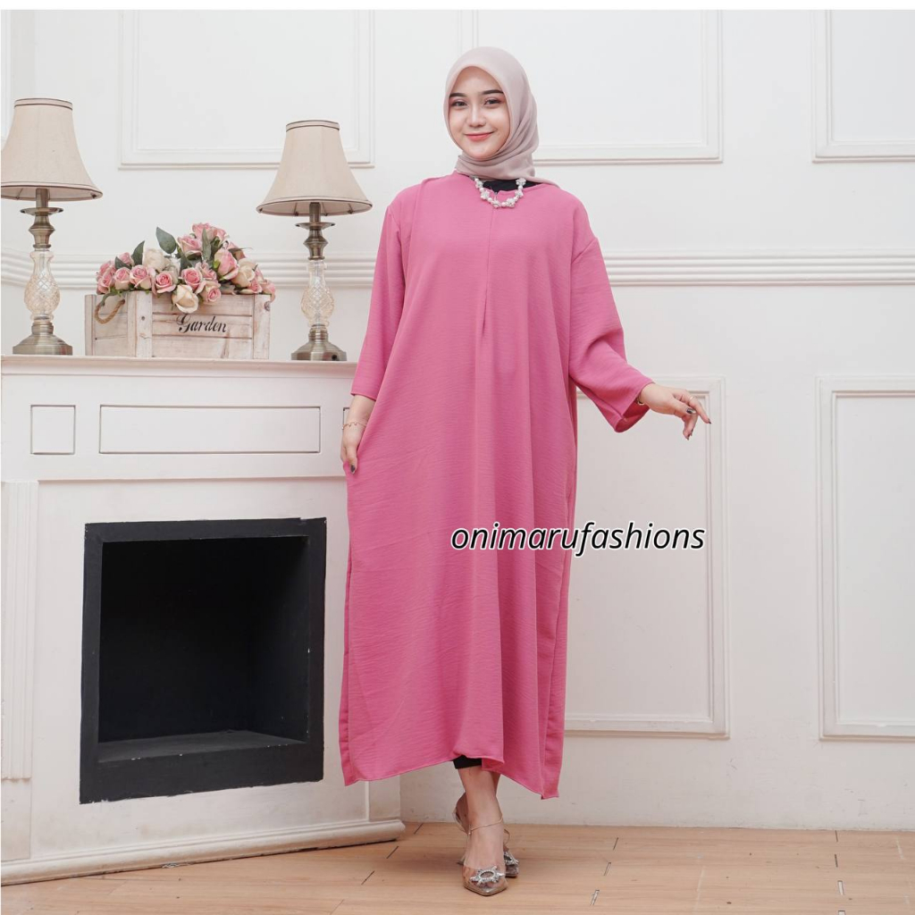 Jual Daster Gamis Crinkle Polos Kekinian Lengan Tangan 3/4 Panjang Semata Kaki Busui Jumbo LD ...
