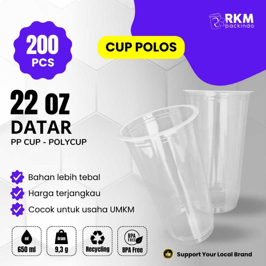 Jual [200pcs] CUSTOM GELAS PP/ SABLON GELAS PP / SABLON CUP PP POLYCUP 22oz DATAR | Shopee Indonesia