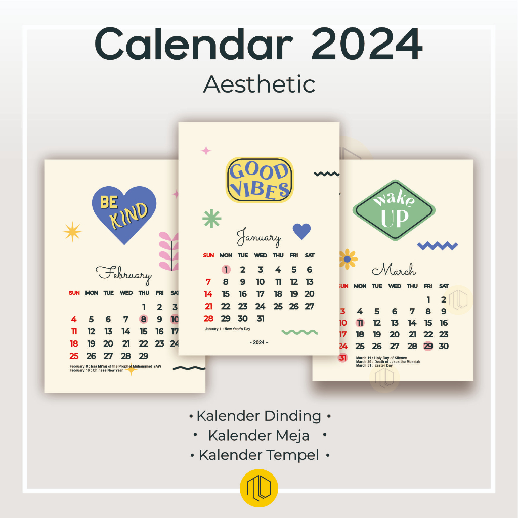 Jual Kalender 2024 / Kalender Duduk Aesthetic Tahun 2024 / 2024 Spiral ...