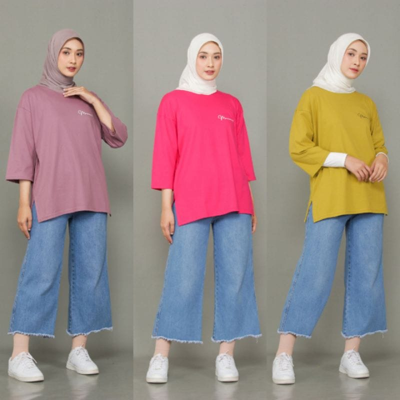 Jual Atasan Baju Kaos Oversized Wanita Muslim Top Basic Polos / KAOS ...