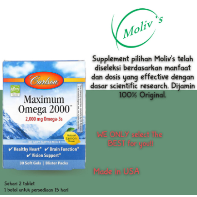 Jual Carlson Maximum Omega-3, 2000 mg Omega-3s gems, 100% Original ...