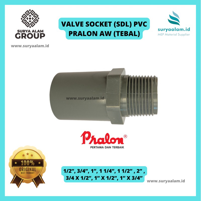 Jual (SDL) VALVE SOCKET 1/2" AW FITTING PIPA PVC "PRALON" | SDL 1/2" PRALON | SAMBUNGAN PIPA PVC ...