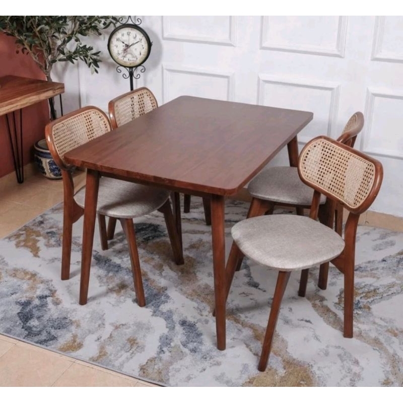 Jual Meja Makan Kayu Jati Tebal 3cm/Set Meja Kursi Makan Kayu Jati Mix Rotan | Shopee Indonesia