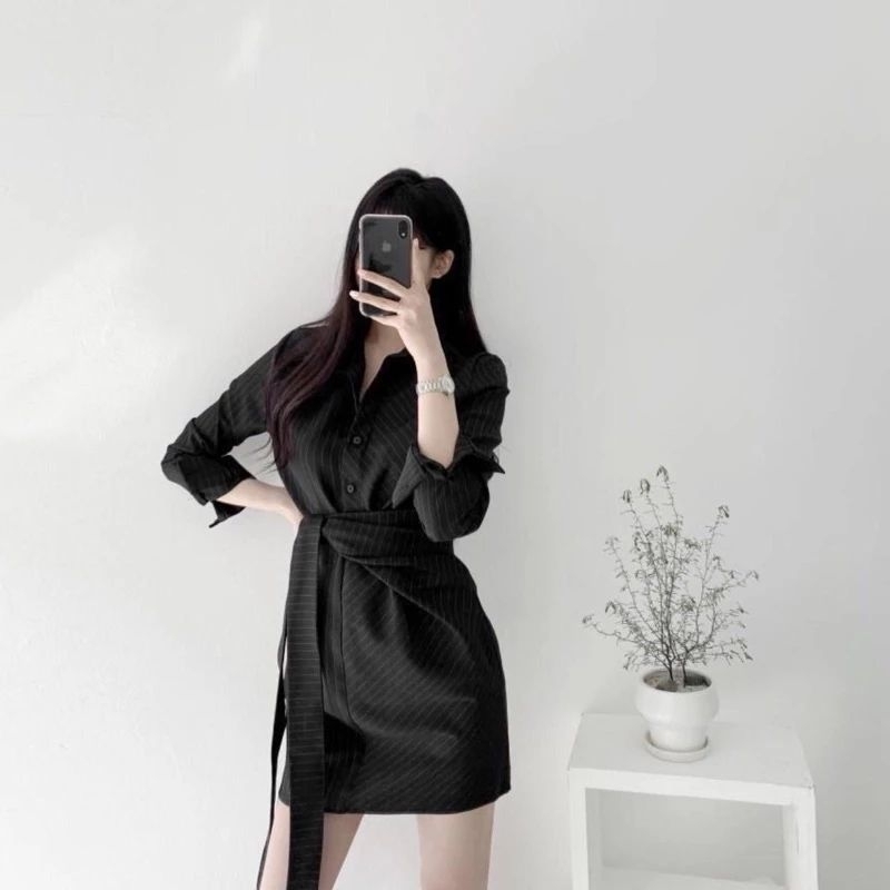 Jual Claire Dress Korean Stripe Collar Formal Work Office Kancing Busui ...