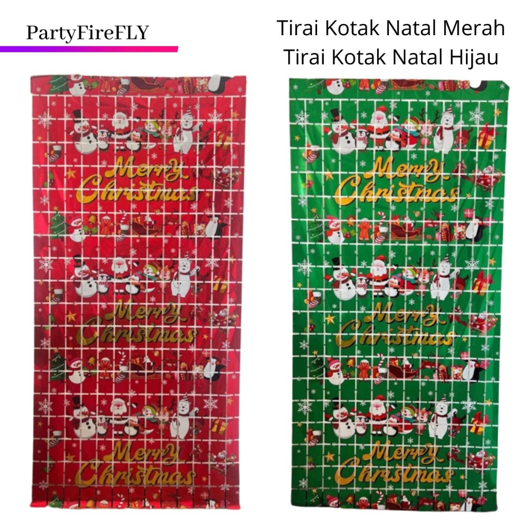 Jual Tirai Rumbai Foil Natal/Tirai Kotak Tema natal/ Tirai merry ...