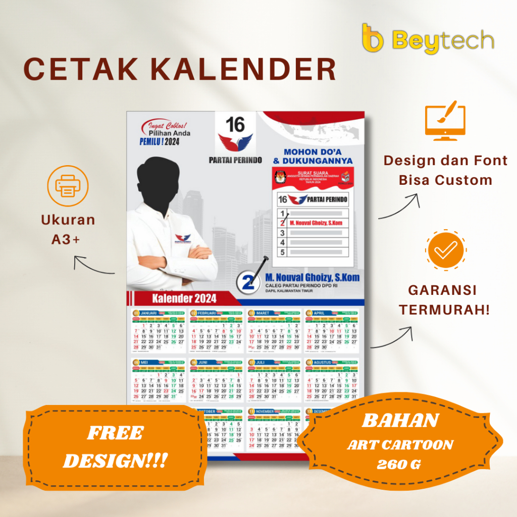 Jual Cetak Kalender Custom Kalender 2024 Caleg Partai Kampanye Ukuran ...