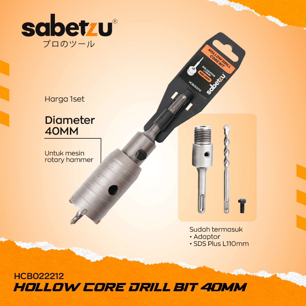 Jual SABETZU Hollow Core Drill Bit 40mm Connecting Sds Plus L110mm Mata ...