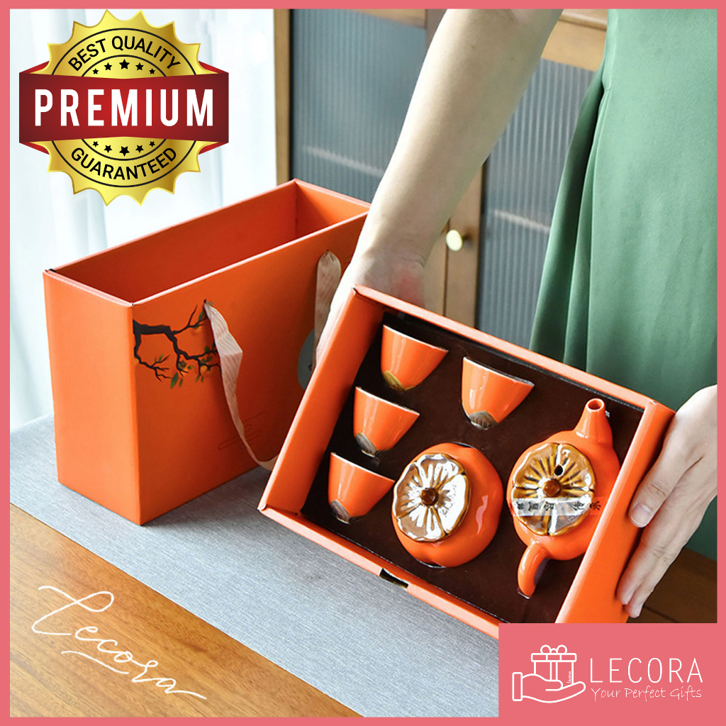 Jual [LECORA] Japanese Teaset Orange Teaset isi 4 cup + 1 teapot + 1 ...