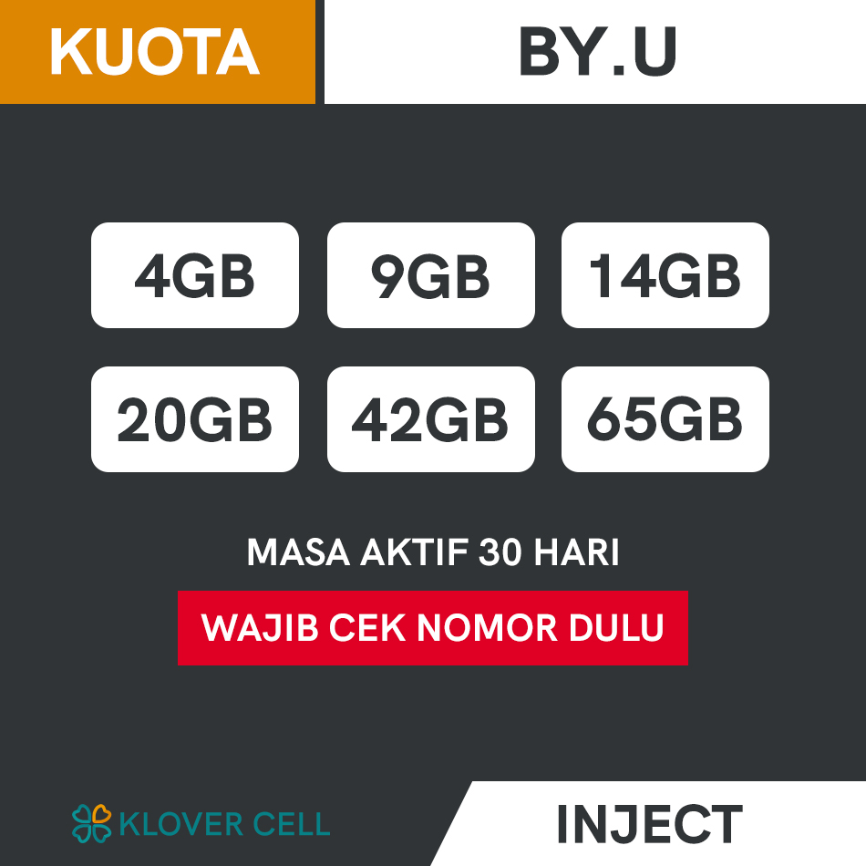 Jual [CEK NOMOR] Inject Paket Data By.U Reguler 4GB 9GB 14GB 20GB 42GB 65GB Masa Aktif 30 Hari ...