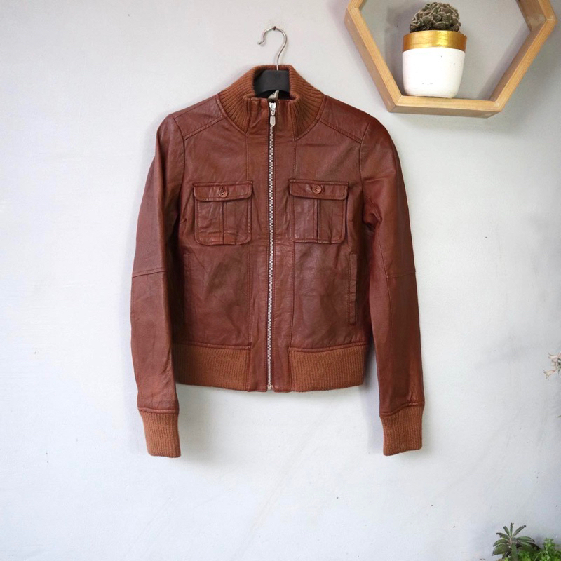 Jual Jaket kulit asli coklat kopi outer bomber Pl bekas preloved second ...