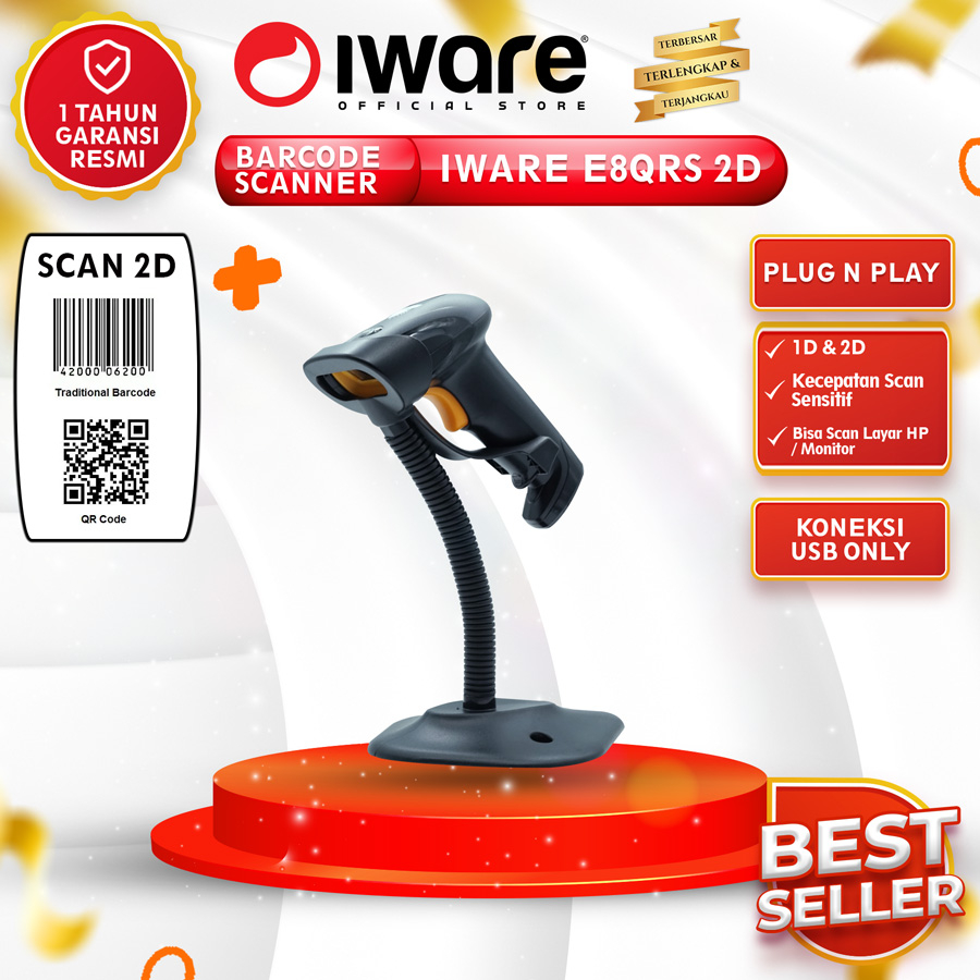 Jual Iware E-8QRS 2D Stand Barcode Scanner QR Code | Shopee Indonesia