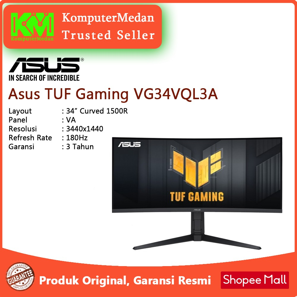 Jual ASUS TUF Gaming VG34VQL3A Curved Gaming Monitor 34" WQHD, 180Hz ...