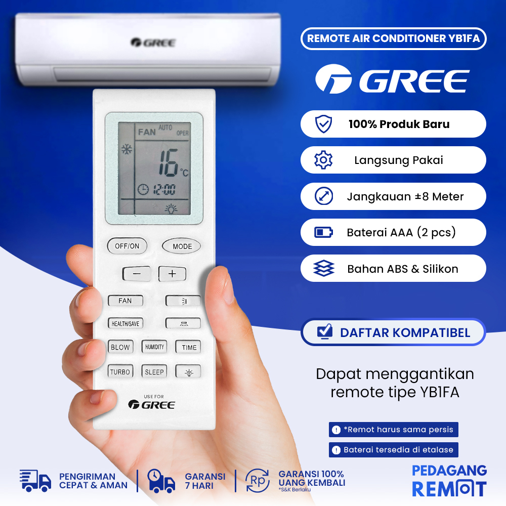 Jual Remot Remote AC Gree / Crystal / Sanyo / Sharp YB1FA | Shopee ...