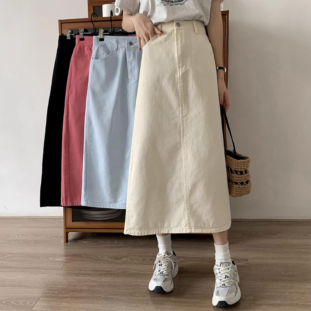 Jual COD Pakaian Wanita Terbaru Rok Jeans Warna Hitam Biru Muda Gaya ...