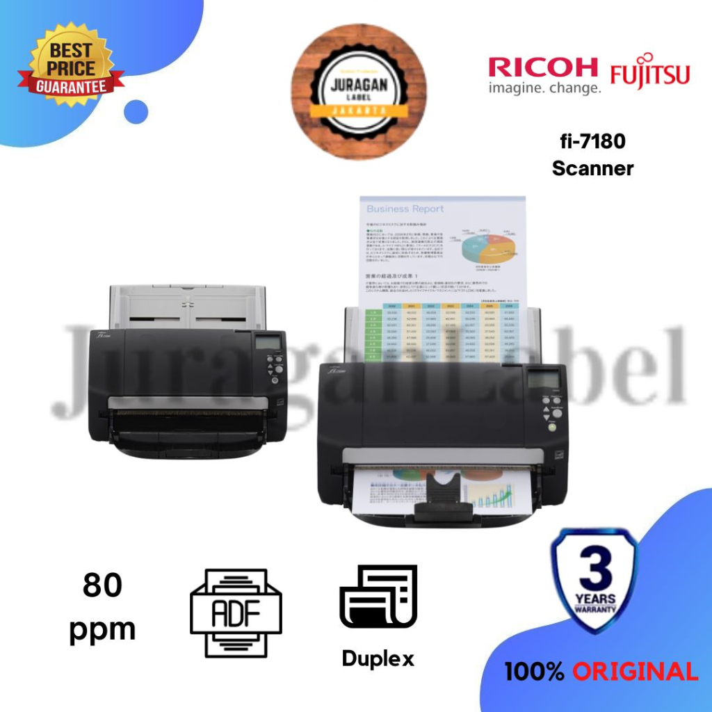 Jual Scanner Fujitsu fi-7180 A4 80ppm ADF Duplex Ricoh fi7180 Garansi ...