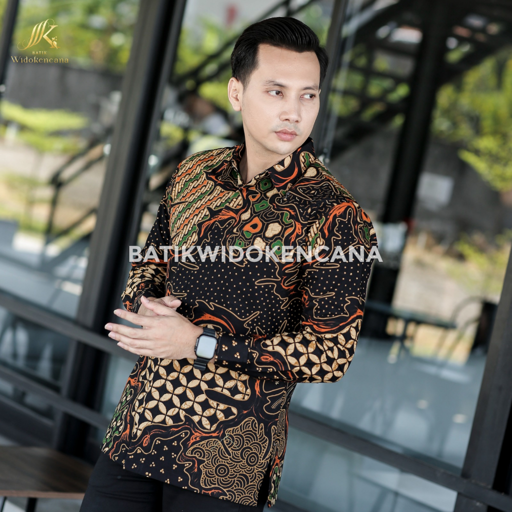 Jual KEMEJA BATIK KANTOR PREMIUM- MOTIF ABSTRAK PULAU DUNIA HITAM ...