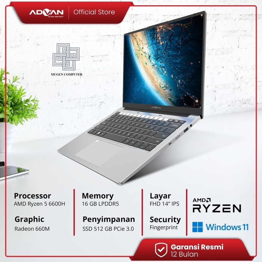 Jual Laptop Advan Workplus AMD Ryzen 5 6600H 16GB 512GB 14" IPS Windows 11 | Shopee Indonesia