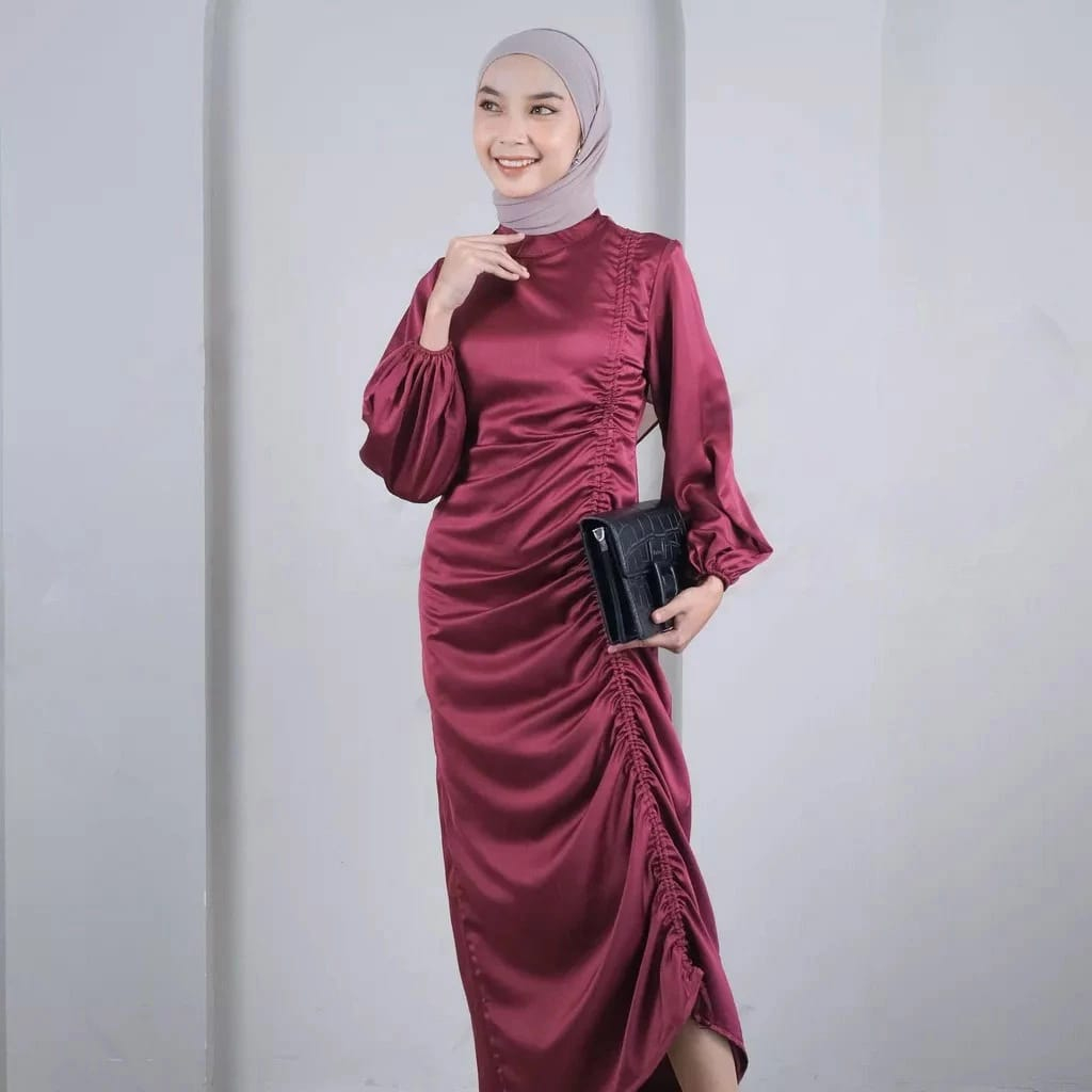 Jual NEW!! PROMO!!! DRESS ANDINI FULL SERUT // DRESS SATIN SILK ...