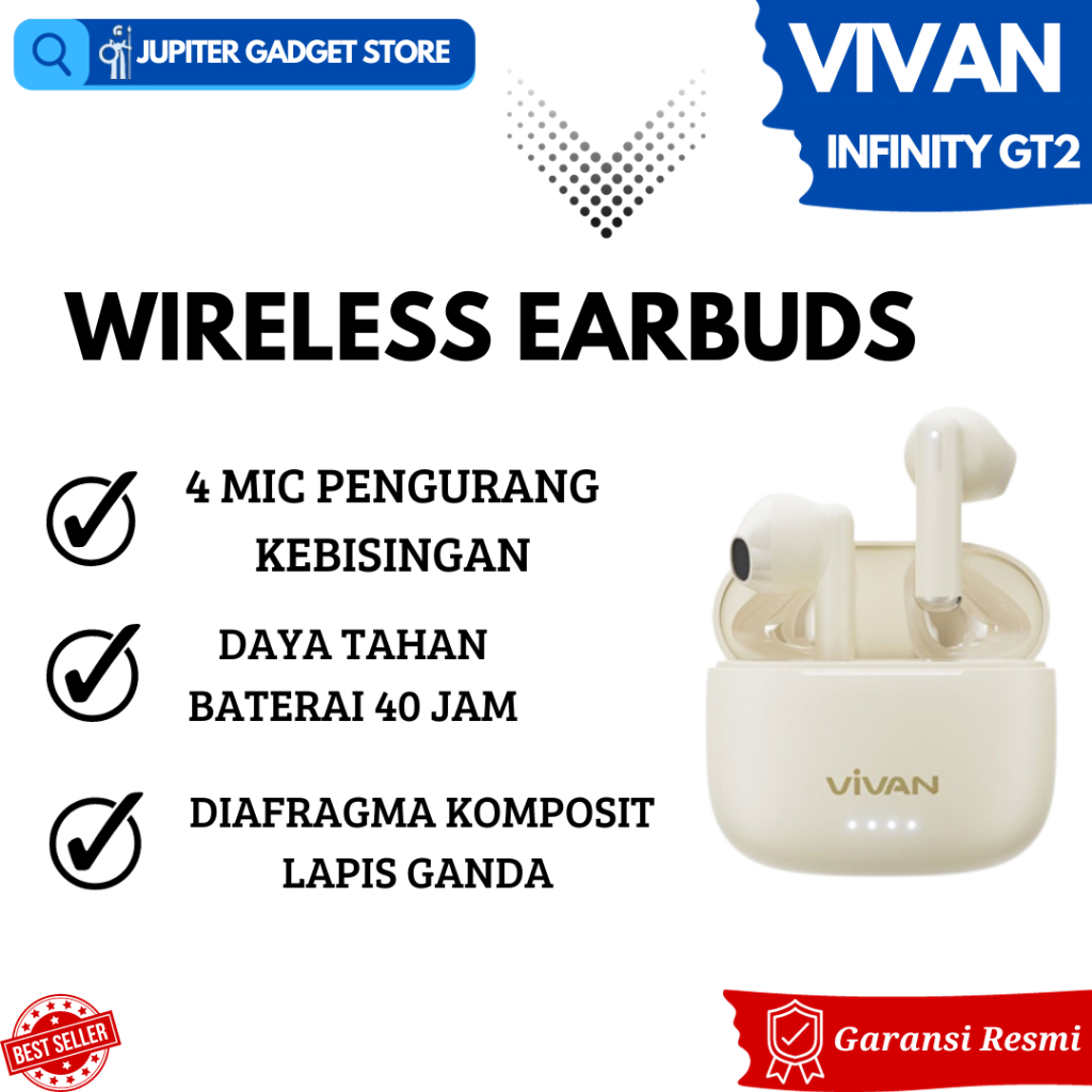 Jual Headset Bluetooth Vivan Infinity GT2 TWS Earbuds Wireless Earphone ...