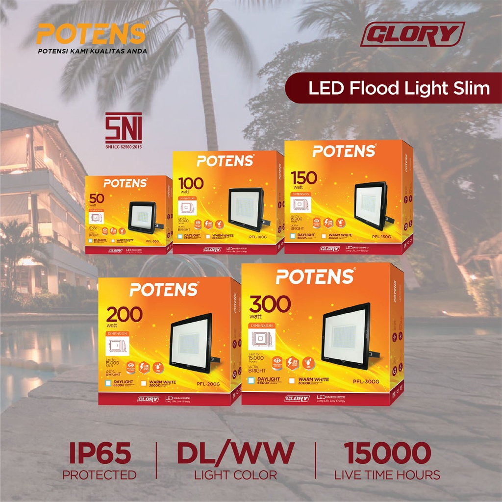 Jual POTENS Lampu LED Flood Light 50 100 150 200 300 watt Lampu Sorot ...