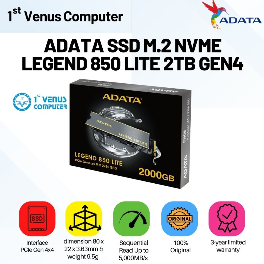 Jual Ssd Adata Legend 850 Lite 2TB ssd M.2 Nvme PCIe Gen 4x4/MEM41-ADA ...