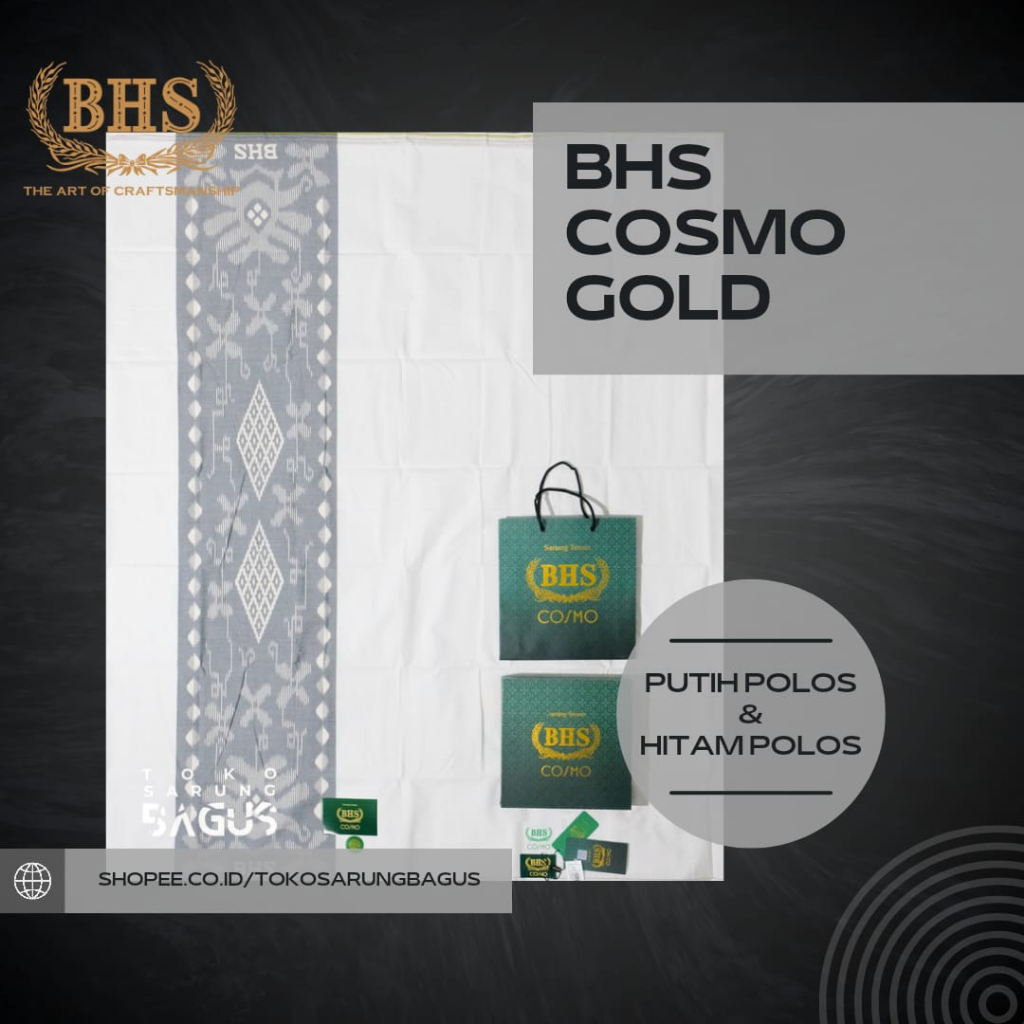 Jual Sarung BHS Cosmo Gold Warna Putih Polos dan Hitam Polos | Shopee ...
