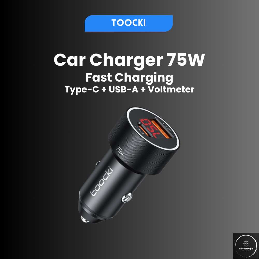 Jual TOOCKI Car Charger + Voltmeter Digital 75W Super Fast Charging QC4 ...