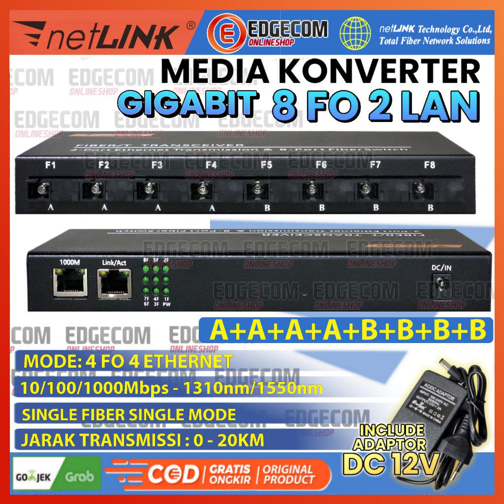 Jual Media Converter Gigabit 8 Port FO 2 Port LAN Fiber optic Switch Konverter Netlink | Shopee ...
