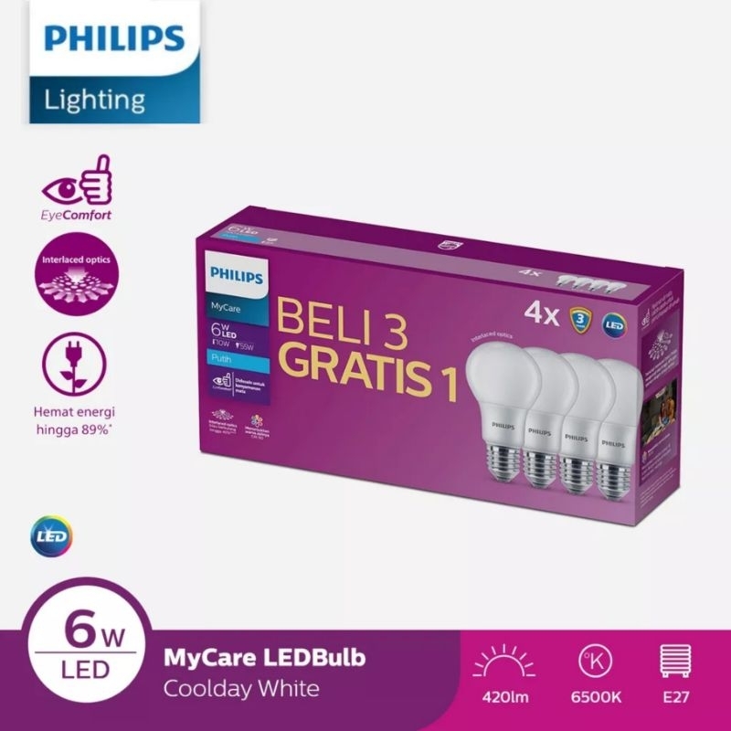 Jual Led MultiPack PHILIPS 6 Watt Beli 3 Gratis 1 MyCare - Lampu Pack 6w Paket Philips Beli 3 ...