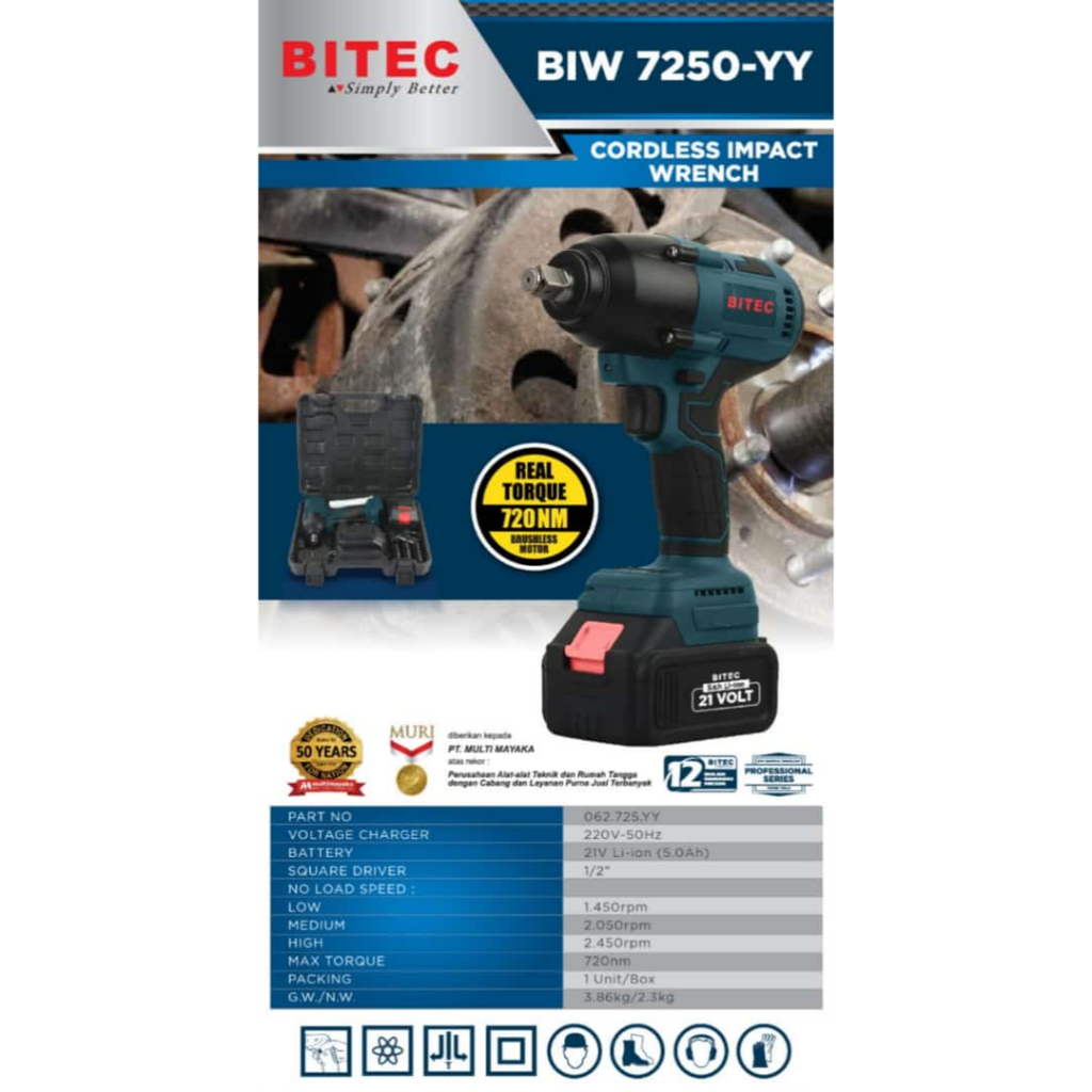 Jual BITEC 720NM JUMBO BIW 7250-YY IMPACT WRENCH Heavy Duty 5Ah 21V ...
