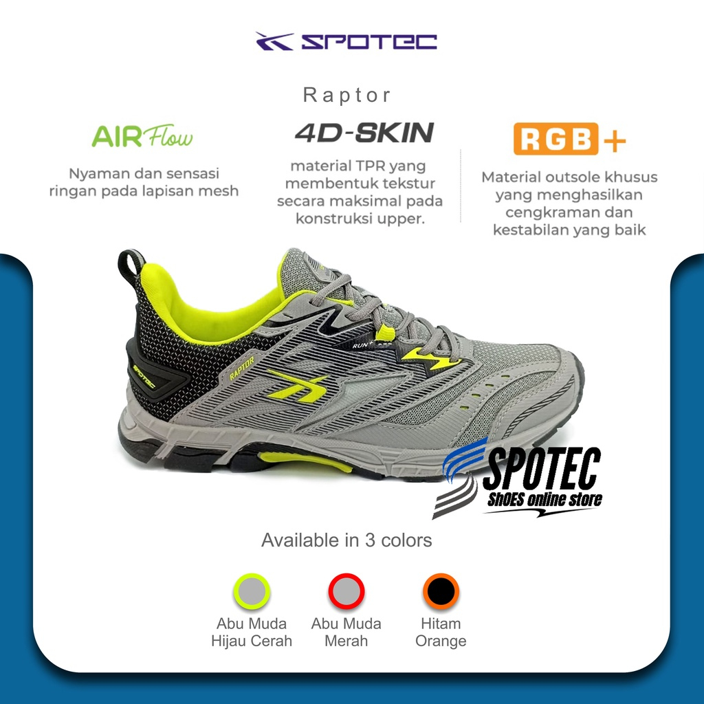 Jual SPOTEC Sepatu RUNNING Artikel RAPTOR abu muda-hijau cerah ...