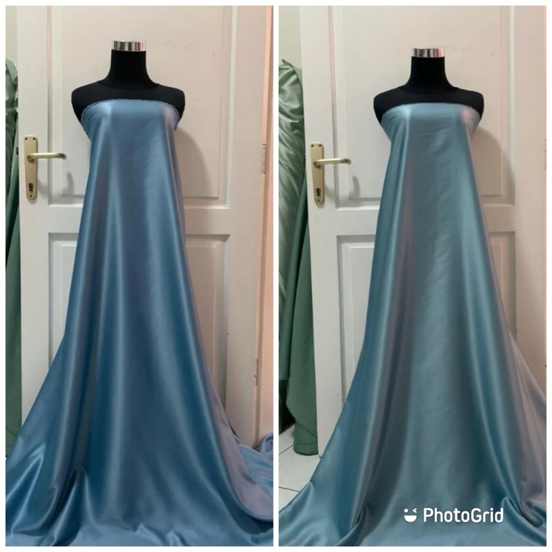 Jual Kain Bahan Satin Velvet Polos Warna Dusty Blue dan Blue Denim ...