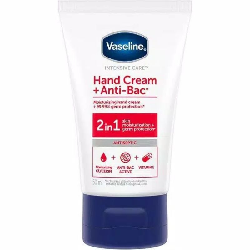 Jual VASELINE HAND CREAM MOISTURIZER + ANTI-BAC 2 IN 1 50ml | Shopee ...