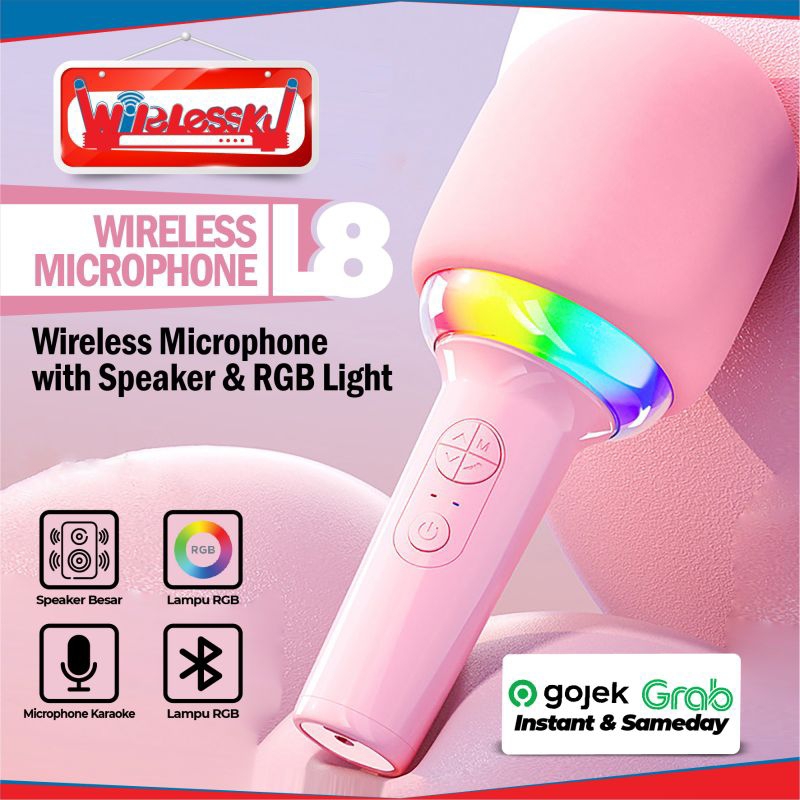 Jual WIRELESS MICROPHONE L8 KARAOKE WITH SPEAKER & RGB LIGHT ORIGINAL ...