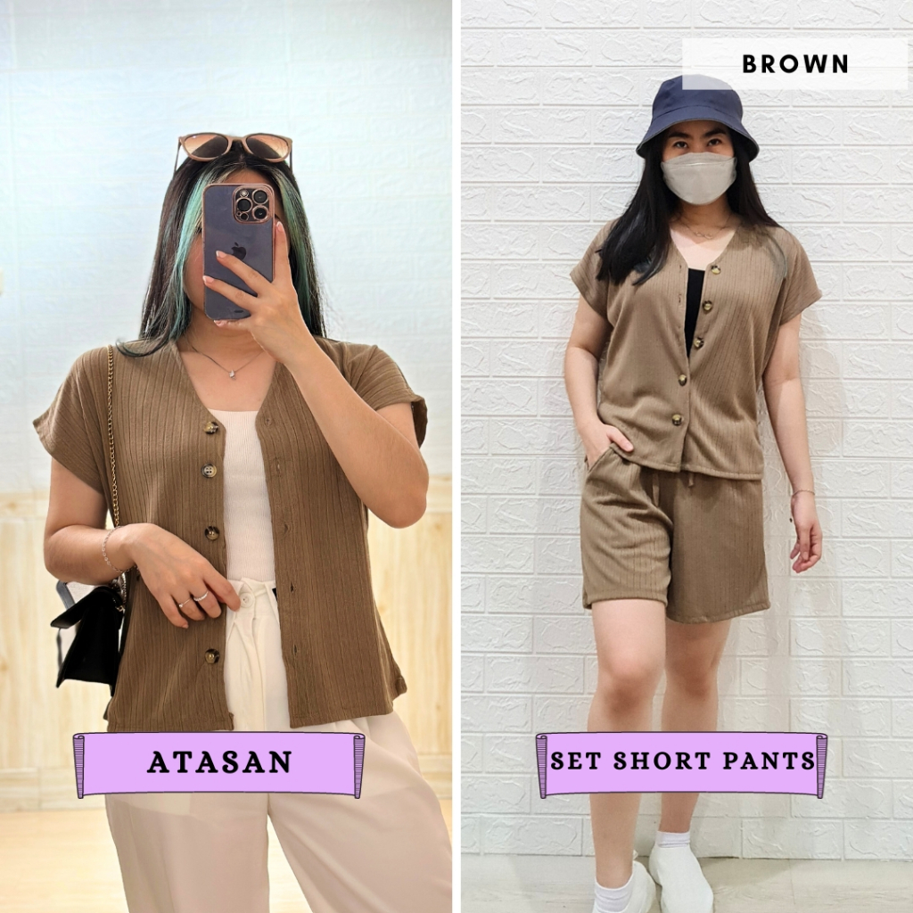 Jual 4123 evangeline knit button short one set | setelan wanita rajut ...