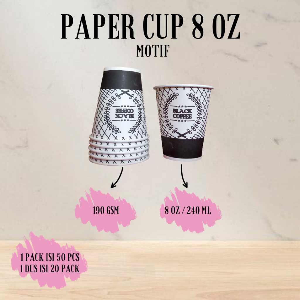 Jual PAPER CUP MOTIF 8 OZ / GELAS KERTAS KOPI PANAS 240ML | Shopee Indonesia