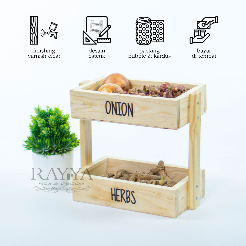 Jual Rak bawang kayu serbaguna susun / rak bawang kayu free sticker ...