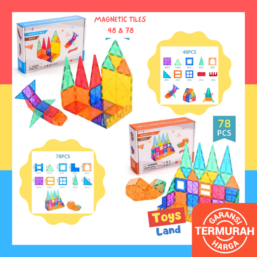 Jual Magnetic Tiles 48 Magnetic Tiles 78 Mainan Magnet Puzzle Magnet ...