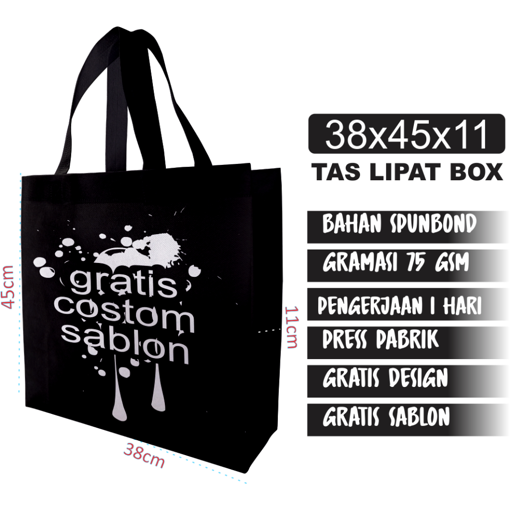 Jual TAS SPUNBOND CUSTOM STANDING HANDEL BOX 38×45×12 TAS SEMBAKO ...