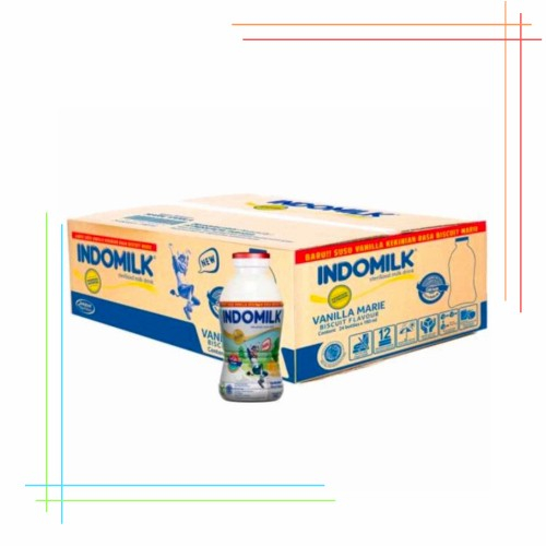 Jual susu steril indomilk kids botol 190 ml x 24 rasa vanila biscuit marie | Shopee Indonesia