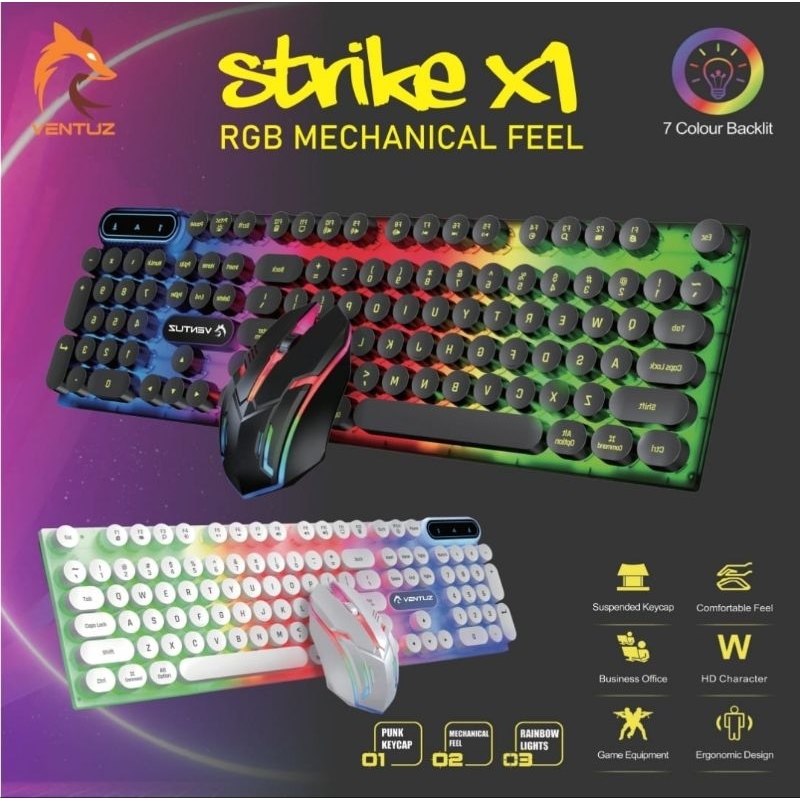 Jual Bundling Keyboard Mouse Usb VENTUZ Strike 1 Rainbow - Keymouse ...
