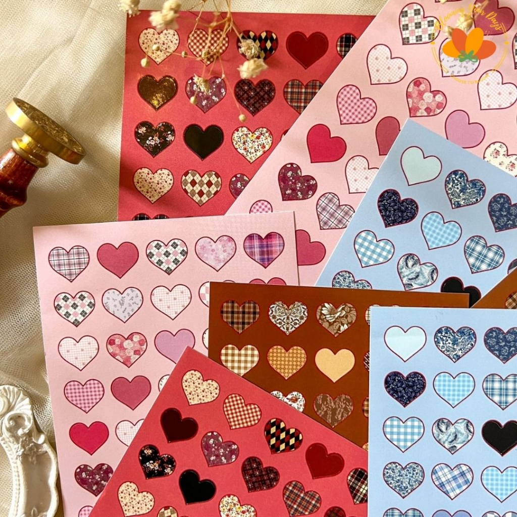 Jual sticker deco stiker heart love pink brown red blue hati warna ...